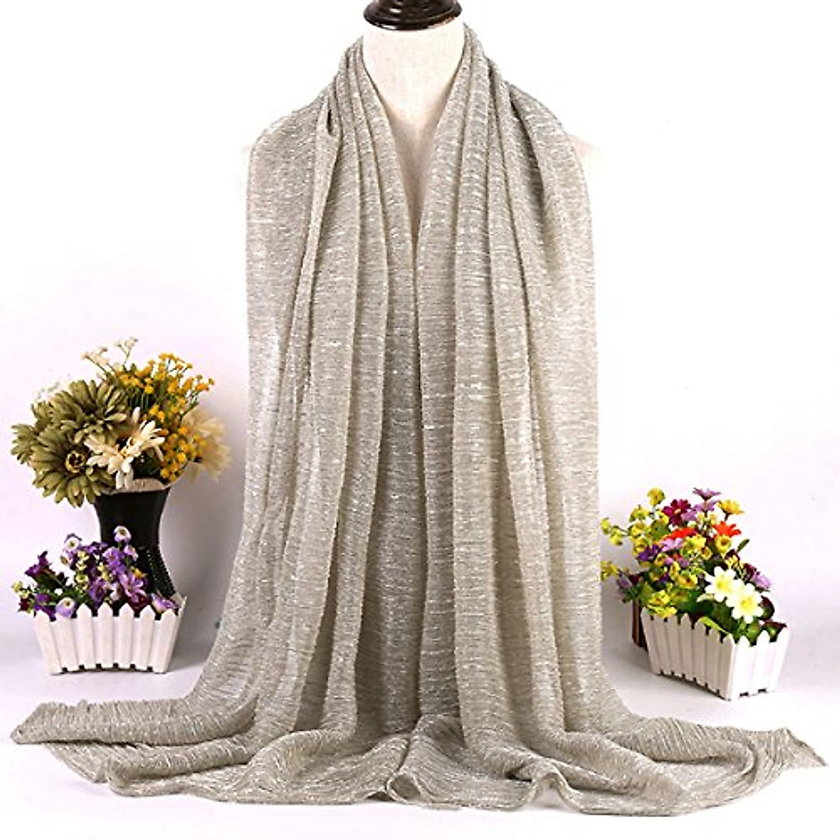 Editha Women Solid Color Muslim Headscarf Turban Lightweight Jersey Hijab Scarf Wrap Golden