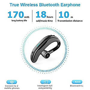 TechCode Wireless Headset with Mic, Bluetooth in-Ear Headphone w/ 180°Adjustable Earhook Business Handsfree Mic Earbud Sweatproof Sport Earpiece Stereo Earphone for iPhone XR/X/8/7,Galaxy S10/S9/S8