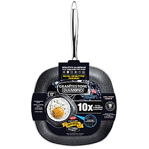 Granitestone 2149 Shallow Square Pan, Ultra Non-stick & Scratchproof Aluminum Fry Pans, Mineral-enforced, Oven & Dishwasher Safe with Cool Touch Handles, PFOA-Free Cookware - As Seen On TV (12 inch)