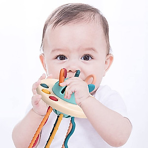 Baby Montessori Toys for 18M+, BPA Free Food Grade Silicone UFO Pull String Activity Toy, Sensory Toys for Toddlers, Travel Toys, Boy Girl Sensory Toys Fine Motor Skills Toys for 18m+