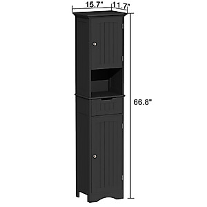 ChooChoo 67" Tall Bathroom Storage Cabinet Freestanding with Adjustable Shelves, Narrow Storage Linen Cabinet with 2 Doors and 1 Drawers for Bathroom, Living Room, Kitchen, Black