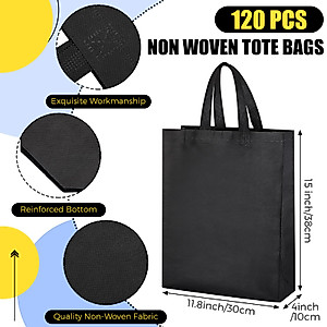 Silkfly 120 Pcs Non Woven Tote Bags Bulk 11.8 x 4 x 15 Inch Large Reusable Gift Bag Fabric Grocery Bags with Handles(Black)