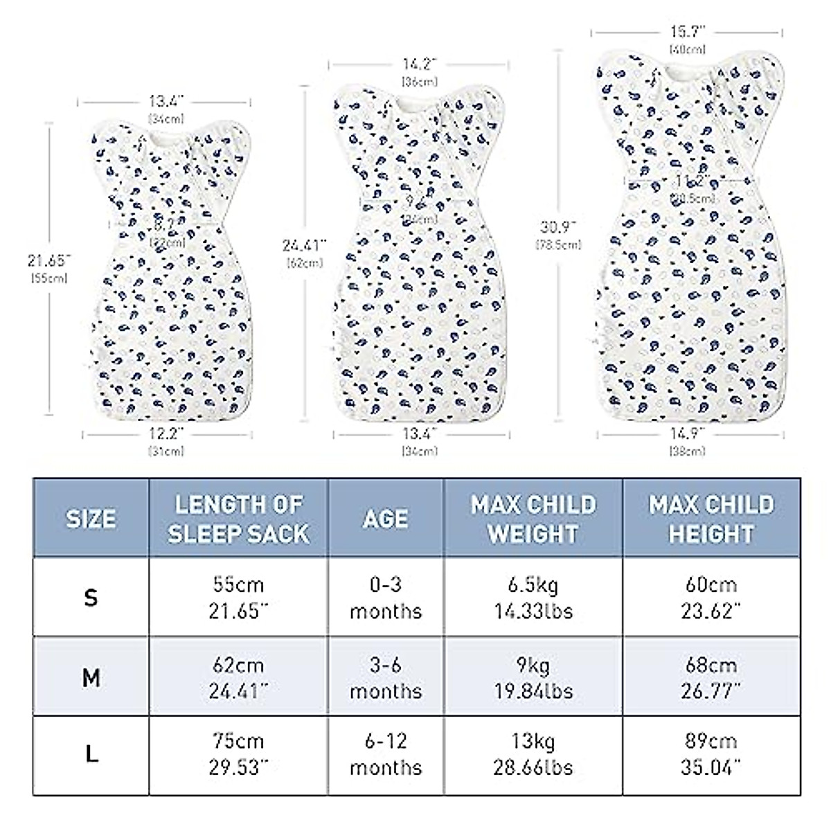 Knirose Swaddle Blanket Sleep Sack with Arms Up Design Help Baby Self-Soothing 2 Packs, 3-Way Transitions to Arms-Free Wearable Sleeping Bag for Newborn Baby Snug Fit Calms Startle Reflex Better Sleep