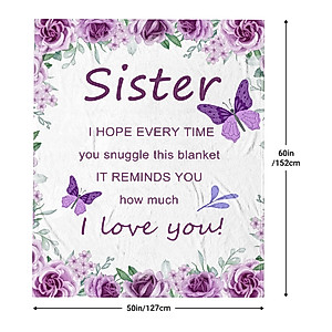 Noxkioy Sister Gifts, Sister Gifts from Sister, Sister Birthday Gifts, Big Sister Gift, Birthday Gifts for Sister, Gifts for Sister Blanket 60"×50", Soul Sister Gifts for Girls