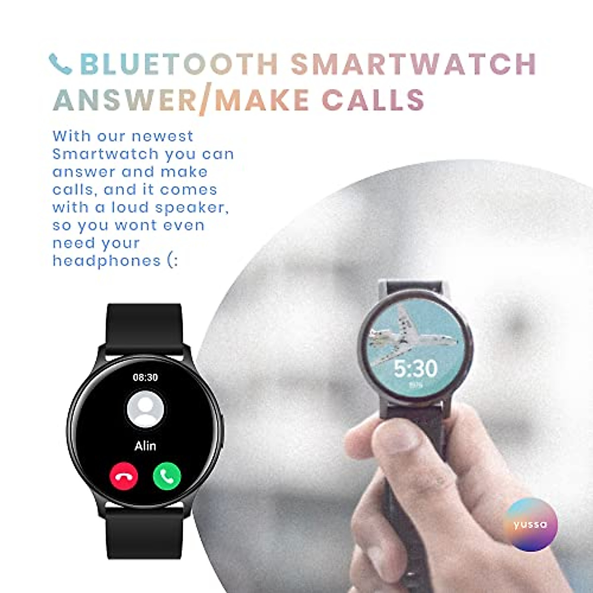 yussa Smartwatch Answer/Make Calls | Speaker | 1.32 '' HD Full Screen | AI Assistant | Android Smartwatch & iPhone Compatible | Fitness & Health Tracking | +20 Sports | for Man and Woman