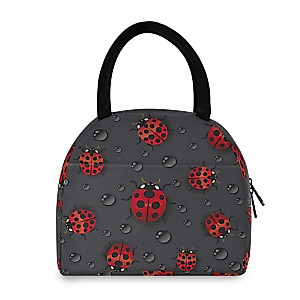 Blueangle Red Ladybugs Insulated Lunch Bag for Women,Lunch Holder Insulated Lunch Tote Bag,Student Thermal Bag and Lunch Cooler Box