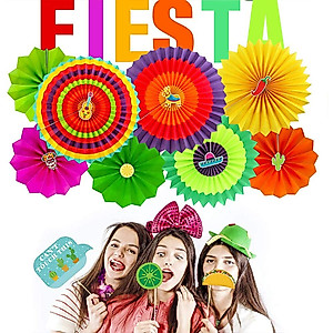 Fiesta Party Decorations Cactus Balloons Hanging Paper Fans Mexican Llama Banner Garland Tassel Garland Backdrop String for Bachelorette Kids Taco Cinco De Mayo Supplies