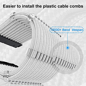 Sleeved Cables, PSU Extension Cable Kit for Power Supply, Fiber Braided ATX EPS PCI-E Cable with Combs, 30CM (White)