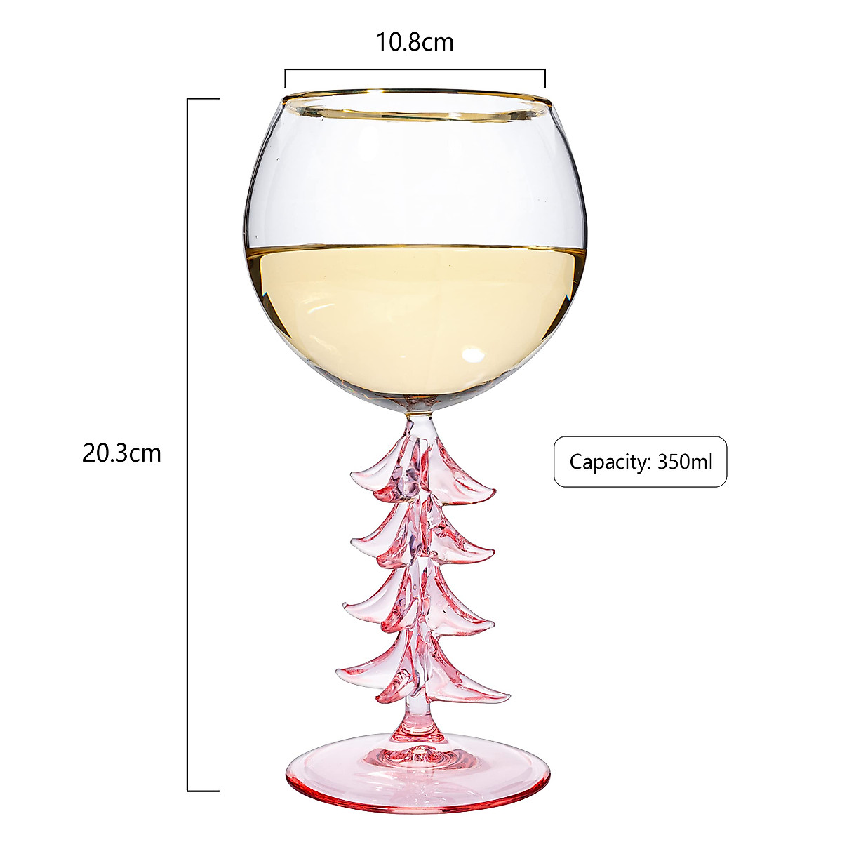 Crystal Winter Tree Stemmed Wine Glass - Pink - 12oz Goblet Bordeaux Gold Rim Colored Glassware, Cheerful Party Festive New Years Cheer for Winter Gift