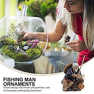 Cabilock Mini Fisherman Figurines Ceramics Chinese Mudman Sitting Fishing Garden Statue Ornament for Fish Tank Micro Landscape Bonsai Fairy Garden Decorations
