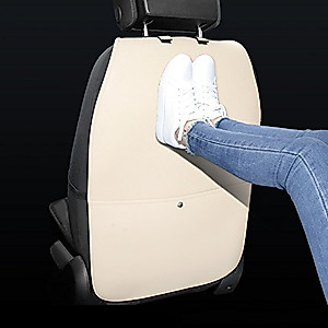 ZZ Lighting Car Kick Mats Seat Back Protectors Kick and Stain Protection for Children Or Adult with Pocket Universal Size(2 Pack,Beige)