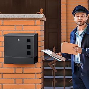Kasten Wall-Mount Mailbox for Outside, Large Capacity Metal Mailbox with Newspaper Compartment, 14.3 x 4.1 x 11.8 Inch, Black
