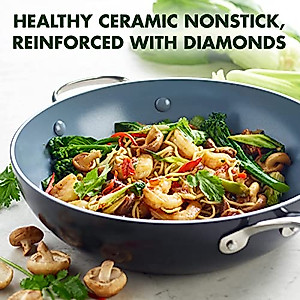 GreenPan Valencia Pro Hard Anodized Healthy Ceramic Nonstick 12" Wok, PFAS-Free, Induction, Dishwasher Safe, Oven Safe, Gray