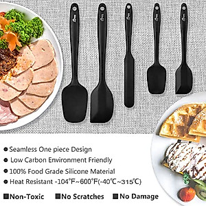 HOTEC Food Grade Silicone Rubber Spatula Set for Kitchen Baking, Cooking, and Mixing High Heat Resistant Non Stick Dishwasher Safe BPA-Free Black Set of 5