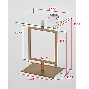 KB Designs - Modern Glass Top Accent Pedestal End Table, Gold Base