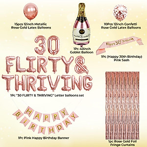 30 Flirty And Thriving Balloons Thirty Flirty And Thriving Decorations For Her 30 Balloons For Women Rose Gold Flirty Thirty Birthday Decorations Dirty Happy 30th Birthday Decorations Banners