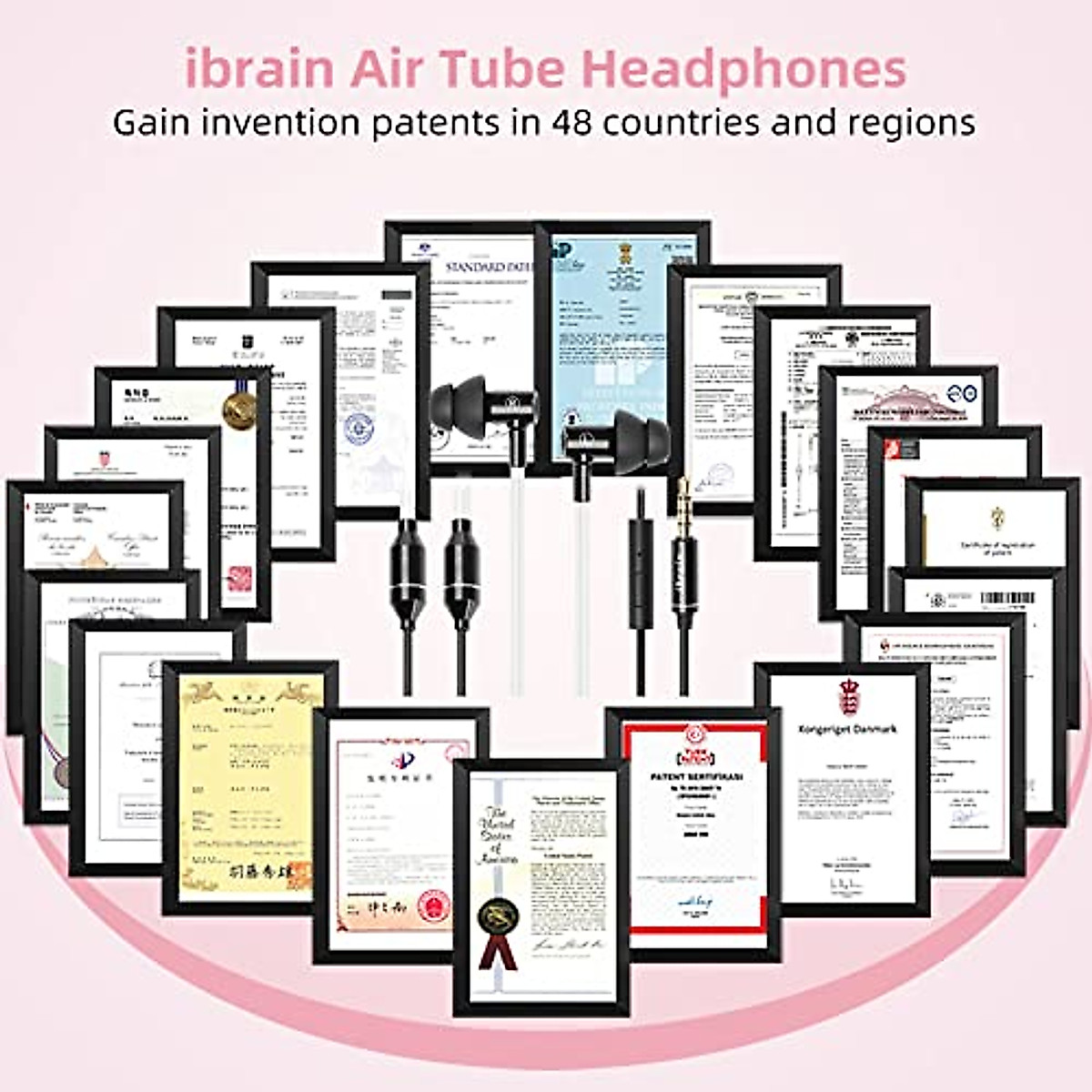 ibrain Air Tube Headphones EMF Free Airtube Earbuds Wired Air Tube Headset with Microphone in Ear Airtube Earphones Noise Cancelling with Patented Technology for Safe Listening - Black