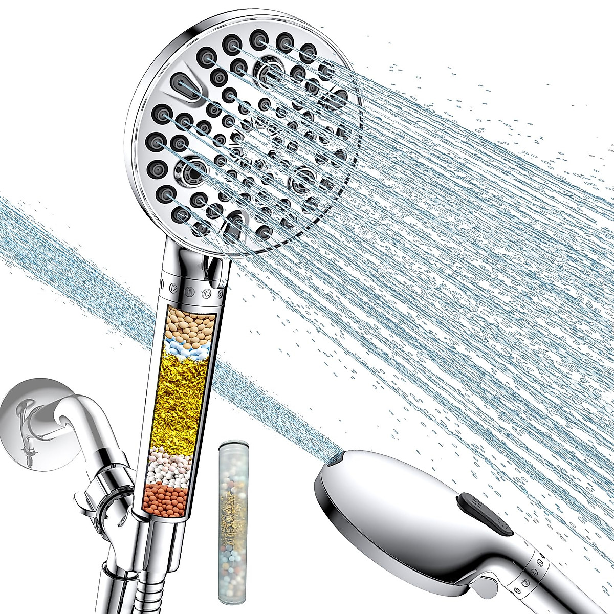 High Pressure Handheld Shower Head 4.7" Large, 10-mode Detachable Shower Head with Hard Water Filter & Adjustable Bracket, Anti-clog & Powerful to Clean Tile & Pets, with 80" Hose - Polished Chrome