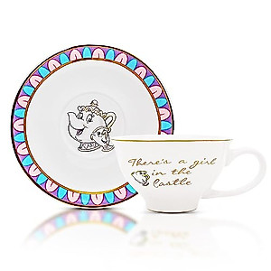Silver Buffalo Disney Beauty and the Beast Chip Girl in the Castle Foil Ceramic Teacup and Saucer, 12-Ounces