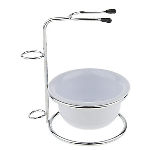 barenx Durable Mens Shaving Kit, Double Sides Safety Shaver Stand Holder + Plastic Soap Bowl Set, As Gift