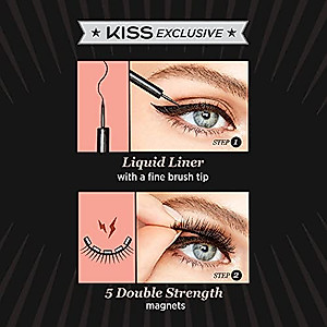 KISS Magnetic Eyeliner & Lash Kit, Tempt, 1 Pair of Synthetic False Eyelashes With 5 Double Strength Magnets and Smudge Proof, Biotin Infused Black Magnetic Eyeliner with Precision Tip Brush