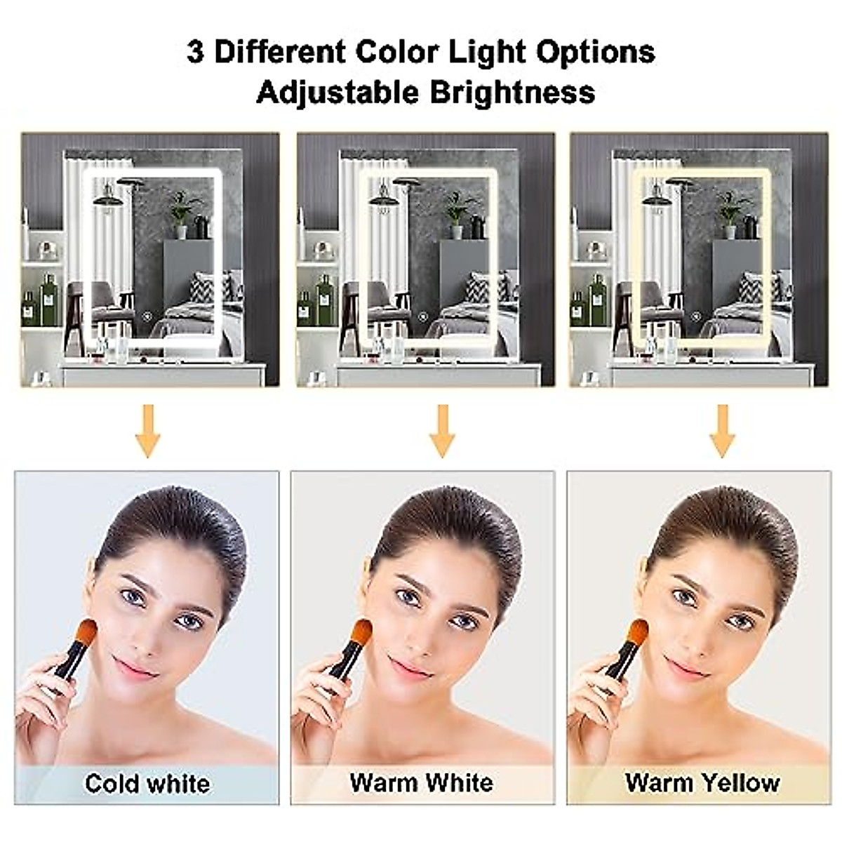 Vanity Desk with LED Light in 3 Colors, Modern Vanity Table with 4 Drawers and 7 Shelves, 3 Lighting Modes Dressing Table with Chair and Sliding Mirror for Bedroom