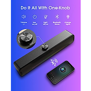 NOOTRY Computer Speakers, Bluetooth RGB Laptop SoundBar, 16W Dual HiFi Stereo with 6 LED Color Mode Soundbar, USB Powered Computer Speakers for Monitor, Phone, PC, Laptop