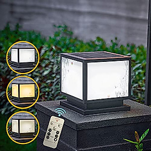 CZLZY Solar Simple Square LED Pillar Lamp Outdoor Post Light Fixtures Waterproof IP54 Courtyard Fence Base Column Light Villa Garden Decoration Landscape Light