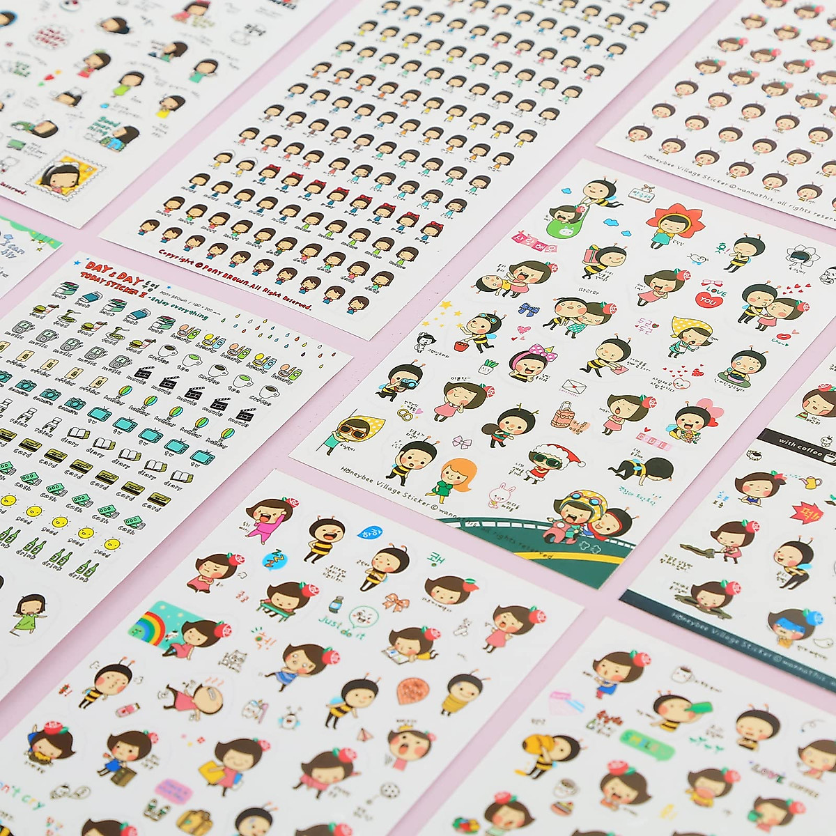 12 Sheets Happy Girl DIY Scrapbook Sticker, Kawaii Cartoon Korean Planner Stickers Set for Diary,Book,Phone and Photo Album
