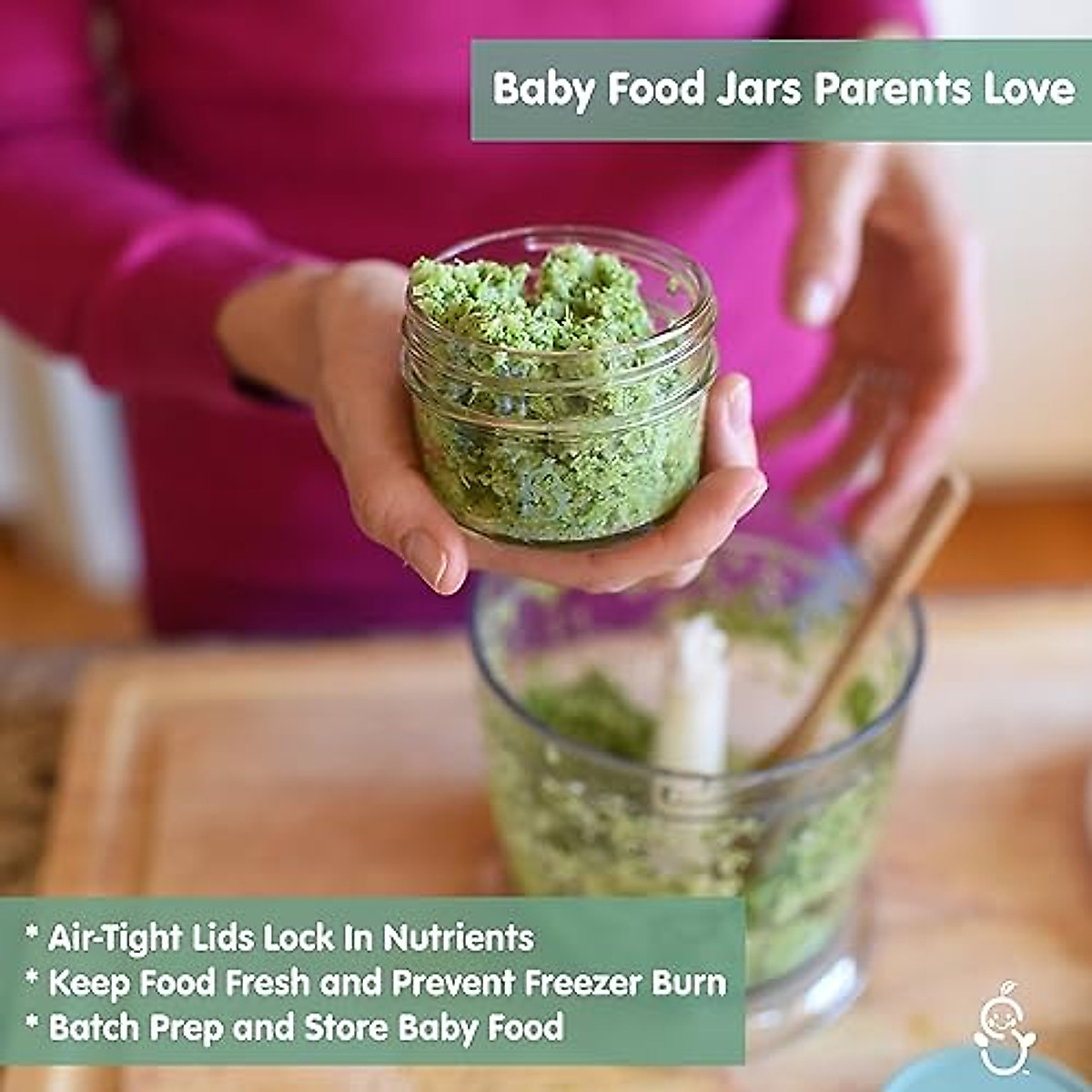 Sage Spoonfuls -12 Pack, 4 oz Baby Food Jars, Glass Baby Food Containers with Lids - Freezer Storage, Leakproof, Reusable Small Glass Baby Food Containers, Microwave & Dishwasher Friendly