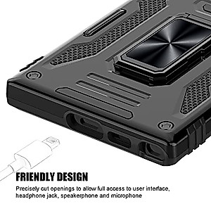 SYONER for Samsung Galaxy S23 Ultra Case, Shockproof Phone Case with Sliding Camera Cover & Rotatable Ring Holder Kickstand + Soft TPU Screen Protector for Galaxy S23 Ultra (6.8", 2023) [Black]