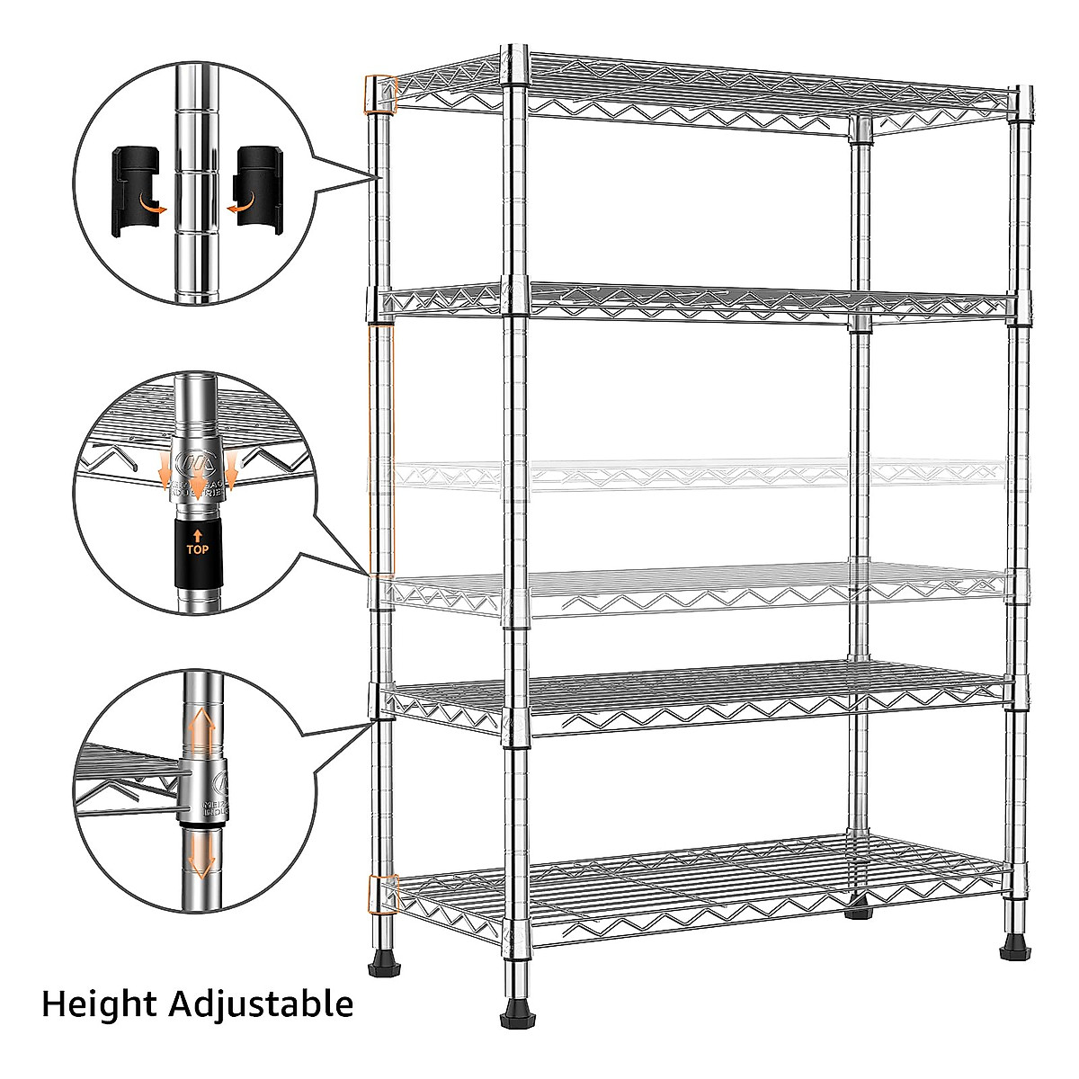 MZG Storage Shelving Steel Heavy Duty 4-Tier Utility Shelving Unit Steel Organizer Wire Rack for Home,Kitchen,Office,Chrome (13.7" D x 29.5" W x 47.2" H)