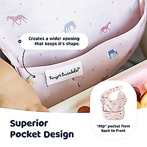 Tiny Twinkle Mess-Proof Baby Bib - Waterproof Bib for Baby Girl - Machine Washable - Adjustable Closure - PVC, BPA, & Phthalate Free - Great for Travel - Baby Food Bibs (3 Pack, Boho, Unicorn)