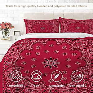 BaoNews Red Paisley Bandana Duvet Cover Set Full Size,3 Pieces Bandana with Red Paisley in The Middle Bedding Set Hotel Quality PolyesterComforter Cover Set with 2 Pillowcases(No Filler)
