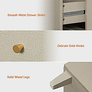 WAMPAT Dresser with 6 Drawers for Bedroom, Wooden Kids Dressers with Wide Chest of Drawers, Beige Modern Closet Storage Organizer Furniture with Solid Wood Legs for Living Room, Hallway, Nursery