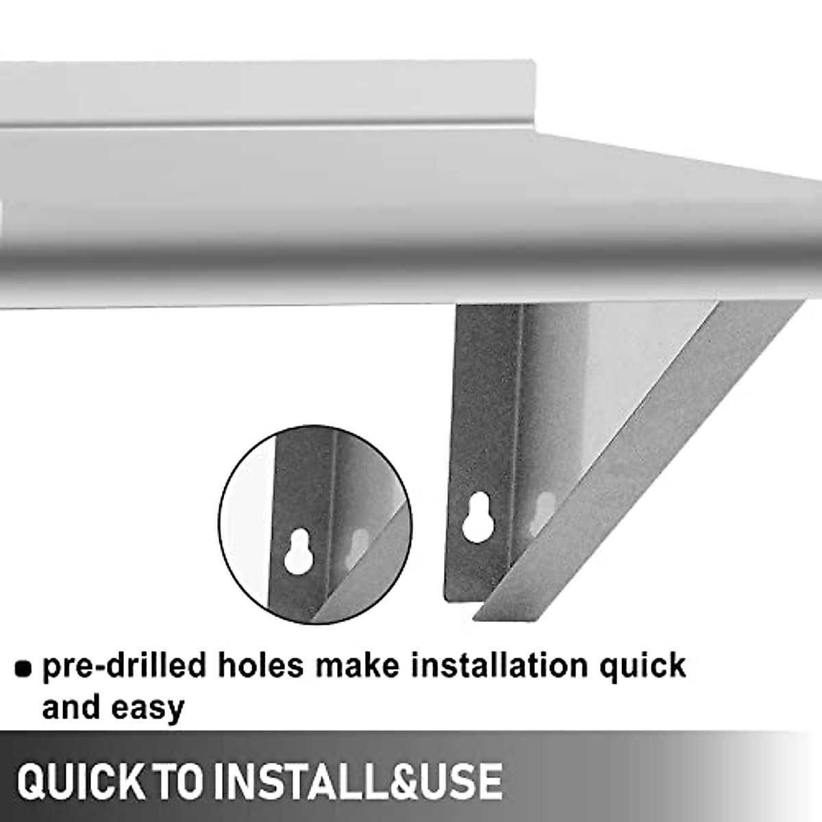 Karpevta Stainless Steel Wall Mount Shelf 12x24 Inch Stainless Steel Shelf Wall Mounted Stainless-Steel Shelf Wall Mountable for Kitchen, Utility Room