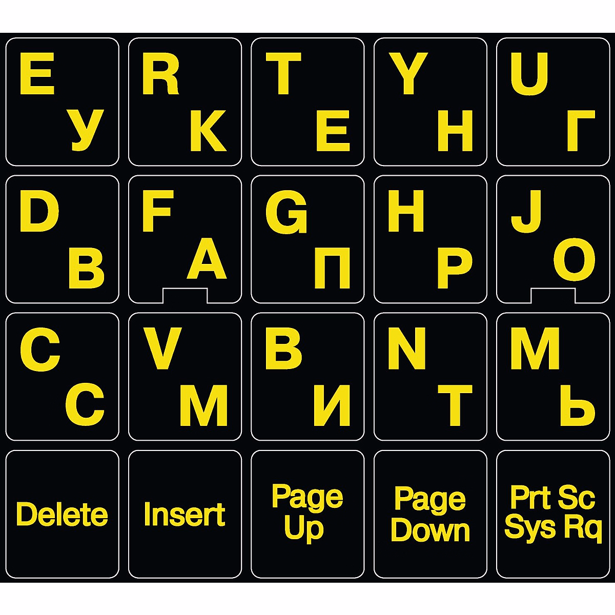 Glowing Reflective Fluorescent Russian English US Lettering Keyboard Label