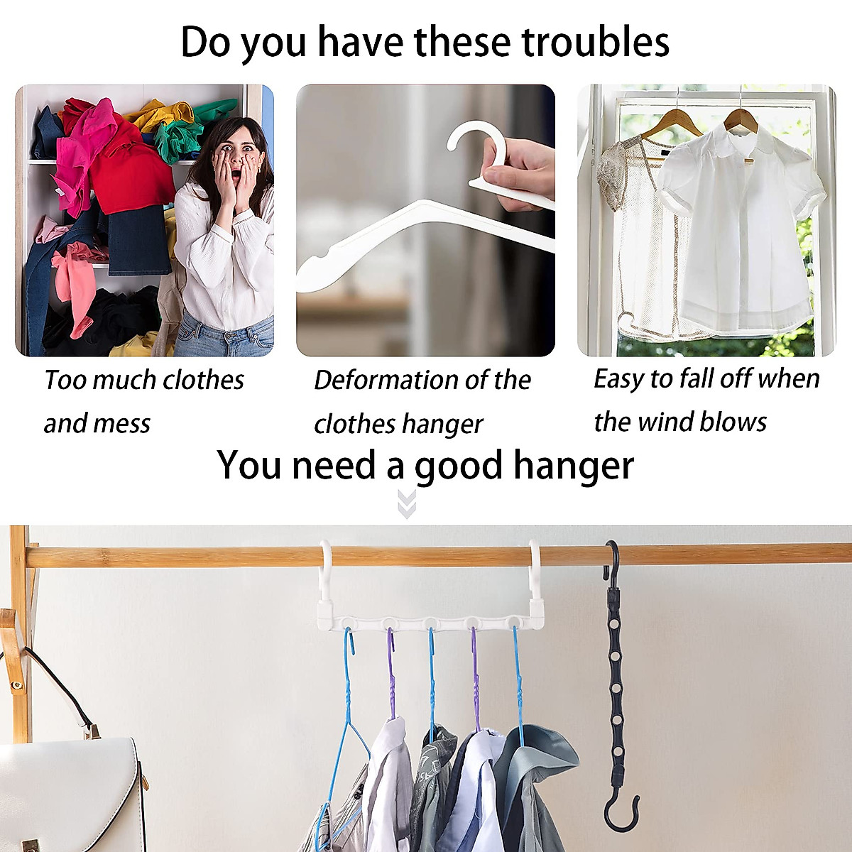 10Pack Closet Organizers and Storage Magic Hangers, Sturdy Plastic Space Saving Clothesr with Hangers Multifunctional Hangers for with Dorms, Bedroom, Apartments etc (10PC)