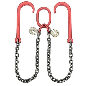 Mytee Products Grade 80 V Bridle Chain, Tow Recovery G80 3/8" x 3' Chain 7100# Lbs, Two 15" J-Hook & Eye Cradle Grab Hook