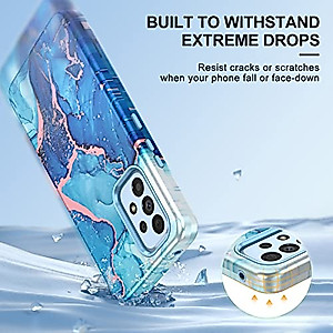 Hekodonk for Samsung Galaxy A53 5G case,Heavy Duty Full Body Shockproof Drop Rugged Protection 3 in 1 TPU+PC Slim Marble Phone Case Dustproof Anti-Scratch Cover for Galaxy A53 5G Light Blue Marble