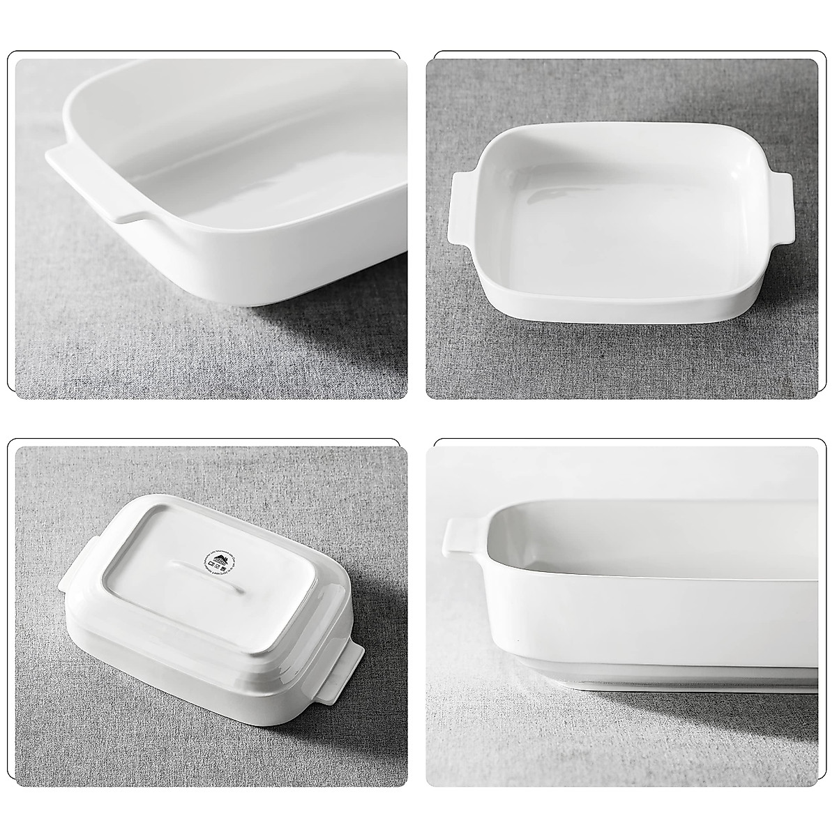 MALACASA Casserole Dishes for Oven, Porcelain Baking Dishes Set of 3, Durable Casserole Dish Set Lasagna Pan Deep, Ceramic Bakeware Sets with Handles, White (13.8''/11.7''/9.4''), Series Bake