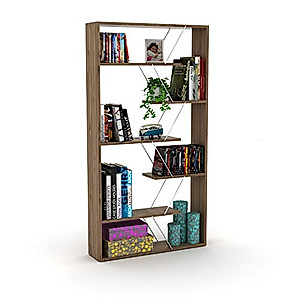 DSHADE Modern 6 Tier Book Shelf Solid Wood Tall Bookshelf Organizers Open Display Shelf Book Home Office Furniture Bookcase Open Display Shelf for Living Room Home Office (Walnut/Chrome)