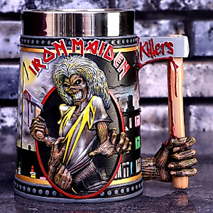 Nemesis Now Metal Band Tankard, Hand-Painted Beer Mug, Removable Stainless Steel Insert, Hard Rock Music Fans Collectible Merch, 16cm - Iron Maiden Killers