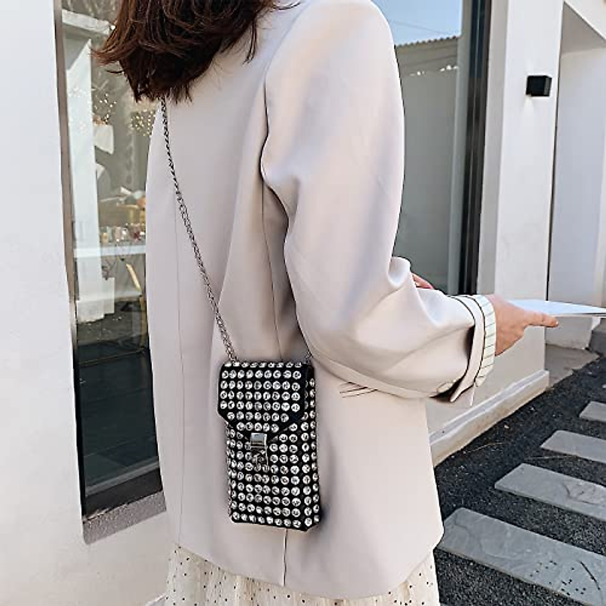 IDJIUKAI Women's Bling Crystal Rhinestone Phone Crossbody Bag Sparkly Glitter Purse for Evening Party Prom Wedding