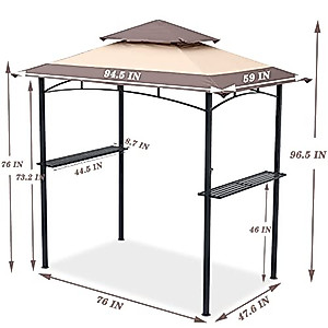 ADUH Outdoor Grill Gazebo 8 X 5 Ft Shelter Tent Double Tier Soft Top Canopy and Steel Frame with Hook and Bar Counters