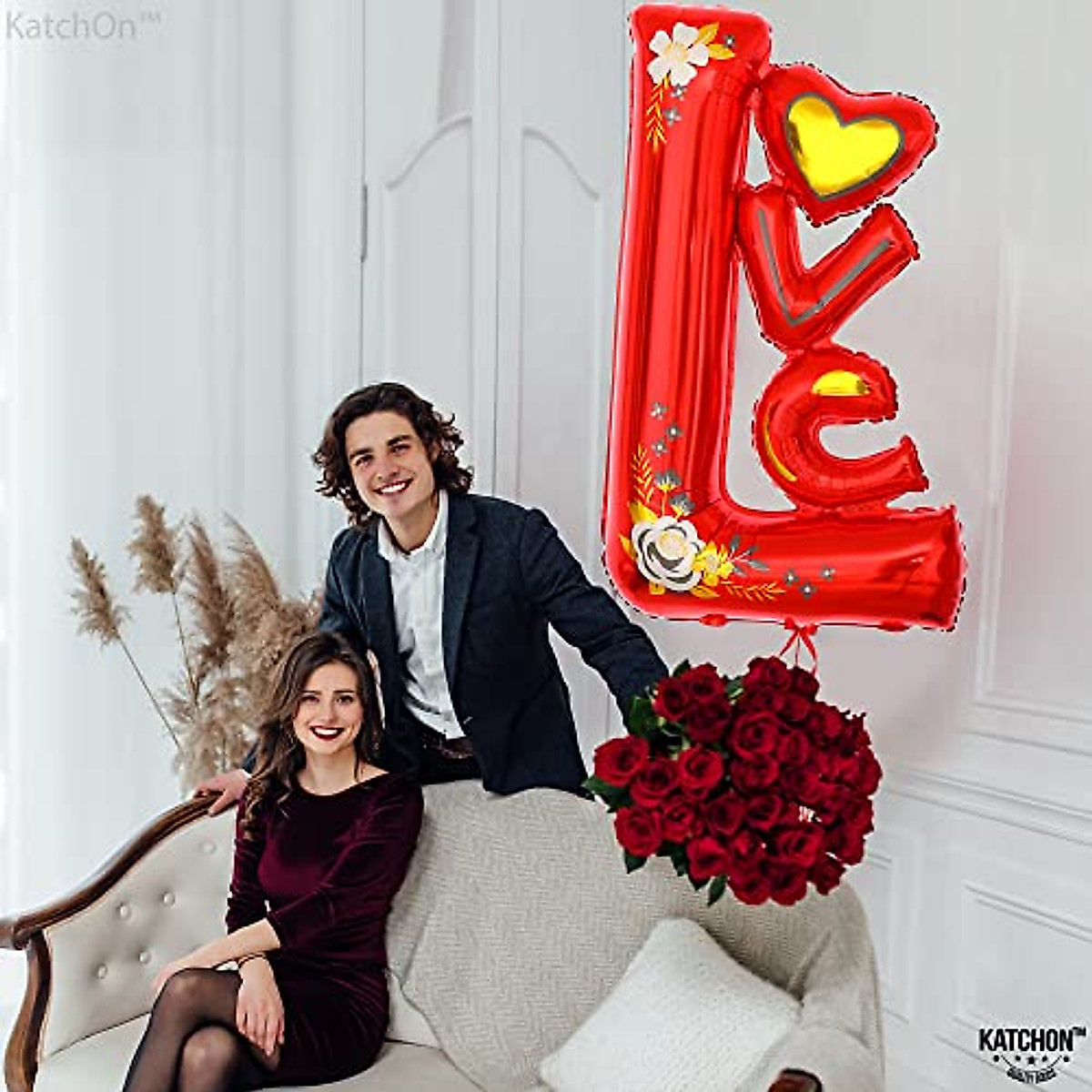 KatchOn, Big Red Love Balloon, 44 Inch - Foil Love Balloon Letters | Huge Red Love Ballon for Him | Valentines Day Balloons, Romantic Decorations Special Night, Love Valentines Balloon for Anniversary