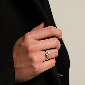 espere 18K Gold Plated Sterling Silver 2 Carat Cubic Zirconia Solitaire Engagement Ring | Women's Thin Band CZ Promise Ring (Round Cut, 4)