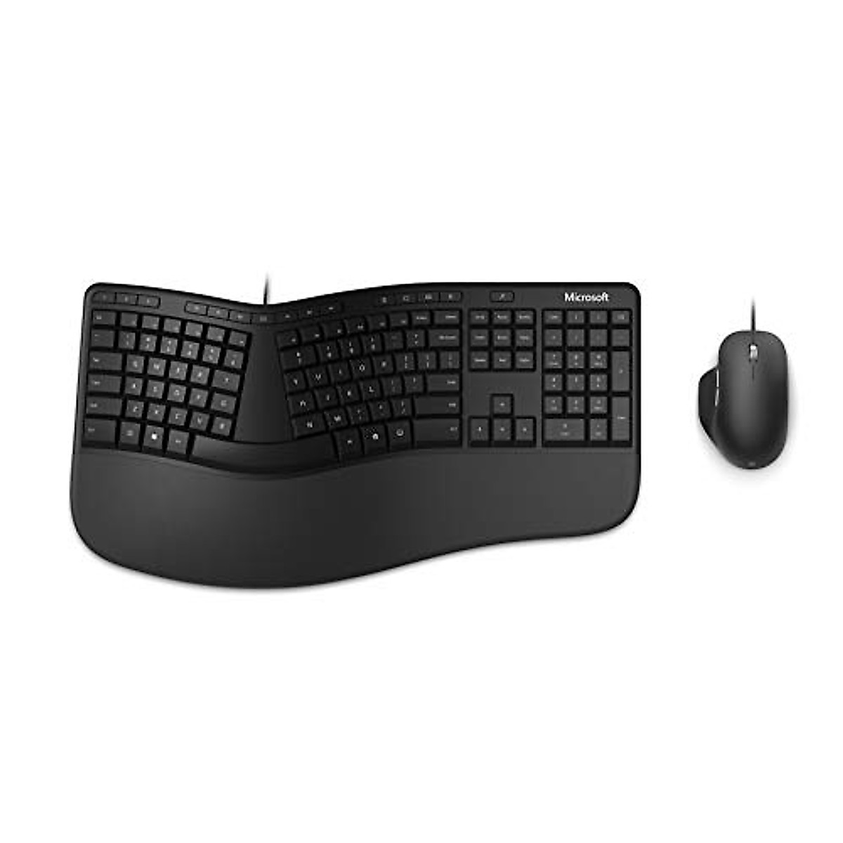 Microsoft Ergonomic Desktop - Black - Wired, Comfortable, Ergonomic Keyboard and Mouse Combo, with Cushioned Wrist and Palm Support. Split Keyboard. Dedicated Office Key.