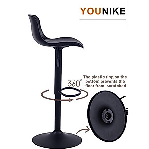 YOUNIKE Bar Stools Set of 2 Modern Black PU Counter Height Barstool, High Padded Adjustable Swivel Barstools with Back for Bar Counter and Kitchen Island