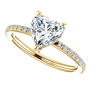 10K Solid Yellow Gold Handmade Engagement Rings 1.5 CT Heart Cut Moissanite Diamond Solitaire Wedding/Bridal Ring Set for Women/Her Propose Ring (8)